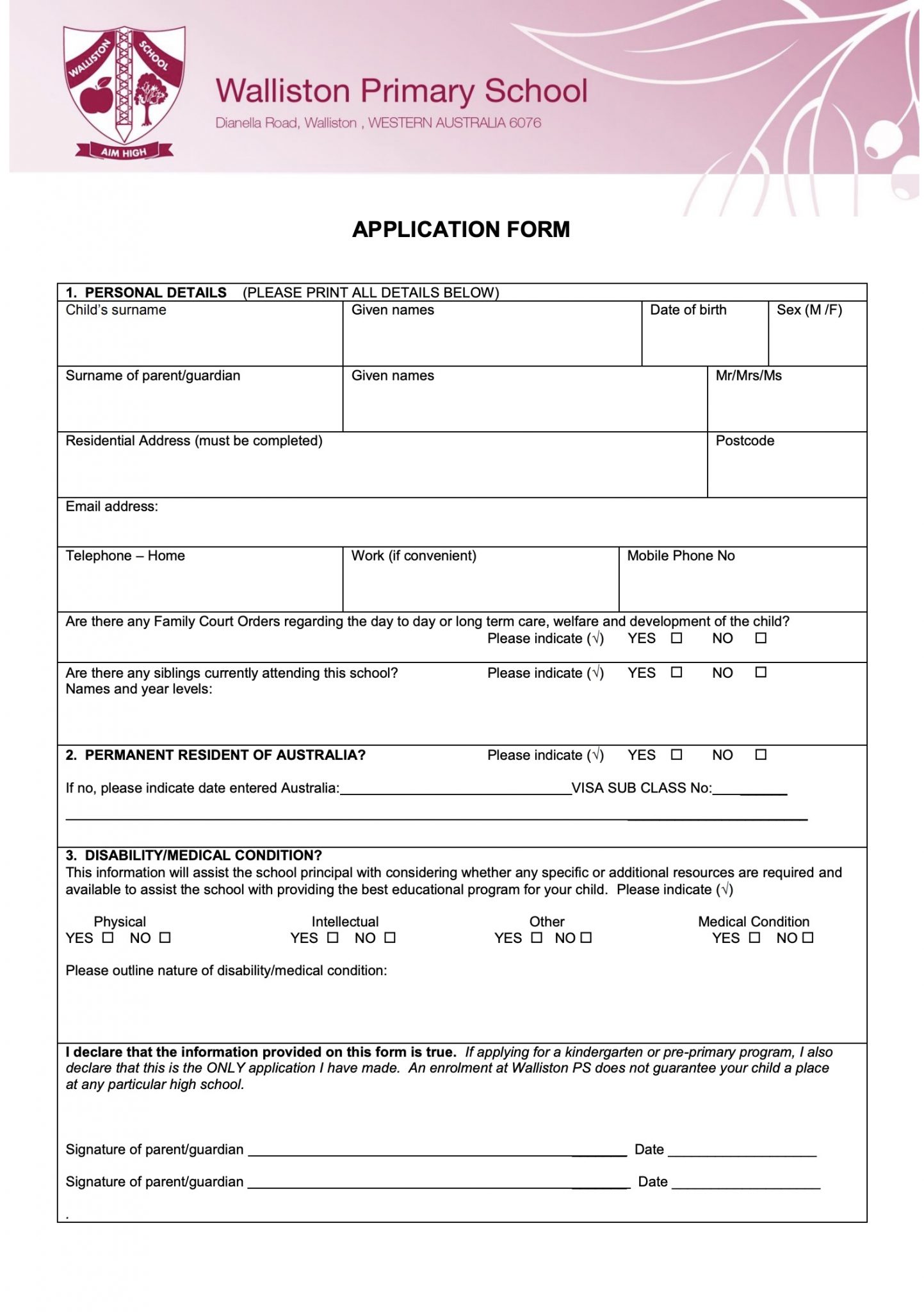 Enrolment - Walliston Primary School